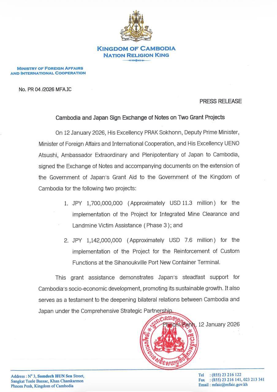 Cambodia-Japan Sign Grant Agreements for Mine Clearance and Port ...